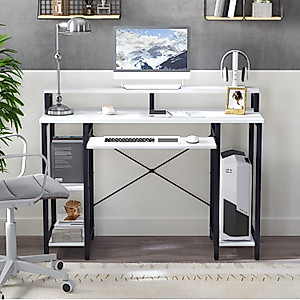 oneinmil Computer Desk 63”, Sturdy Strong Office Home Study Writing Table, for 200 lbs, w/Thick Metal Leg, Simple Industrial Style Mid-Century Retro for Dual Two Monitors, Rustic Vintage and Black