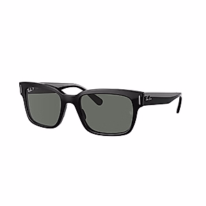 Ray-Ban Men's RB2190 Jeffrey Square Sunglasses, Black/G-15 Green Polarized, 53 mm