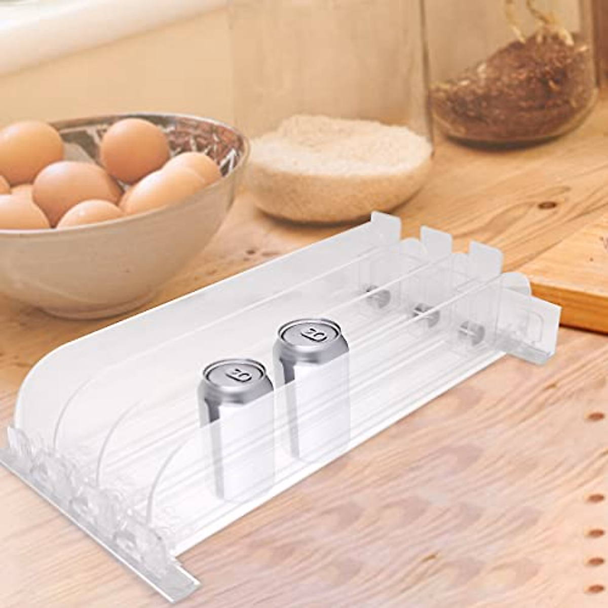 Cabilock Water Bottles 3pcs Plastic Pusher Tray Rack Automatic Vending Machine Sliding Organizer Glide Pull Out Cabinet Shelf Kitchen Drink Storage Holder for Drink Cosmetics Beverages