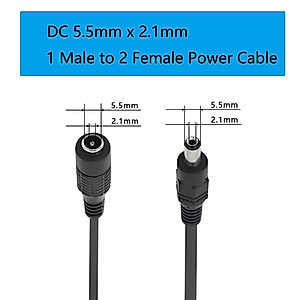 GINTOOYUN DC Y Splitter Cable 1 Male to 2 Female,5.5mm x 2.1mm DC Power Extension Adapter Cable,for CCTV Surveillance Cameras,Surveillance Routers,DVR,and More（2PCS