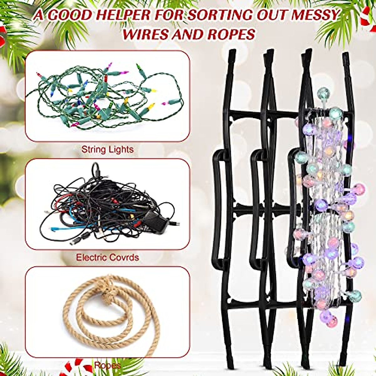 Vicenpal Christmas Lights Storage Holder, Holiday Light Storage All Purpose Light Cord Wind up Organizer for String Lights, Extension Cords, Magnet Fishing Rope (Black, 6 Pieces)