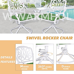 W WARMHOL Patio Dining Chairs Set of 2 Swivel Patio Chairs, Outdoor All-Weather Cast Aluminum Furniture Chairs Set with Cushion, Bistro Rocker Chairs for Deck, Lawn, Garden, Backyard, White