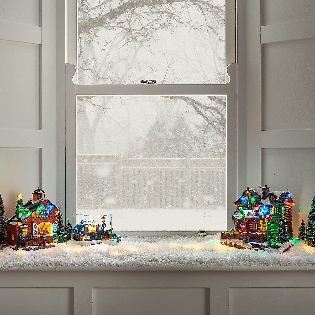 Lights4fun, Inc. Christmas Village Reindeer Lodge Pre-Lit Multicolored LED Battery Operated Light Up Holiday Decoration