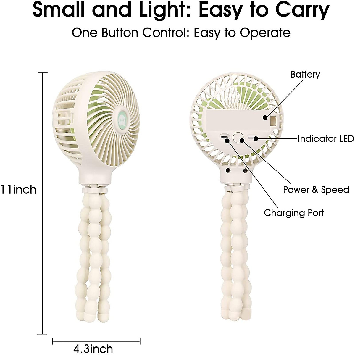 Mini Handheld Stroller Fan, Personal Portable Fan Baby Car Seat Clip-On Fan with DIY Flexible Tripod, USB Rechargeable Fan Adjustable 3 Speeds for Bedroom, Outdoor, Camping, Bike, BBQ