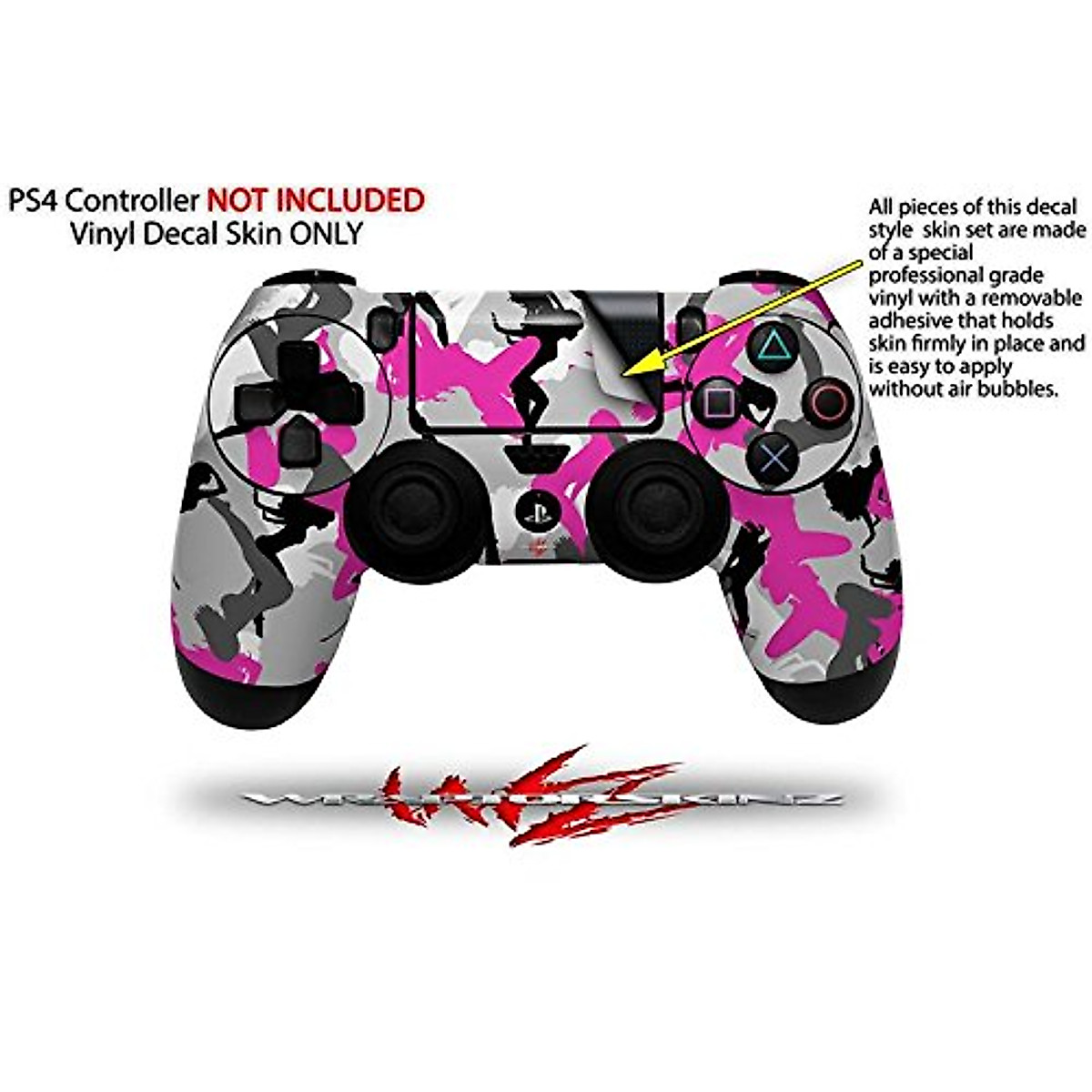 WraptorSkinz Skin Compatible with Sony PS4 Dualshock Controller PlayStation 4 Original Slim and Pro Sexy Girl Silhouette Camo Hot Pink Fuschia (Controller NOT Included)