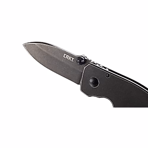 CRKT Squid Folding Pocket Knife: Compact EDC Straight Edge Utility Knife with Stainless Steel Blade and Framelock Handle - Black Stonewash 2490KS