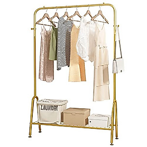 GAMNOF Gold Clothes Rack Metal Clothing Rack 1 Shelf Garment Rack for Storage and Organization of Clothes, Hats and Bags and etc
