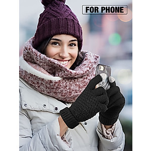 SATINIOR 6 Pair Women Winter Touch Screen Gloves Warm Fleece Lined Knit Gloves for Women(Black, Gray, Pink, Beige, White, Wine Red)