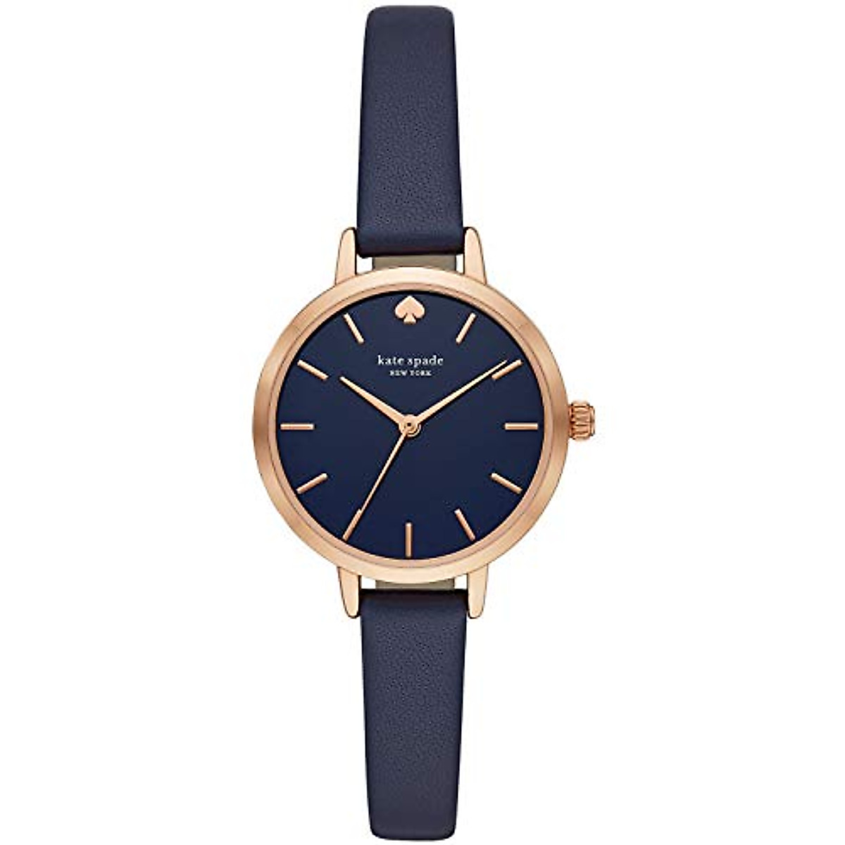 Kate Spade New York Women's Metro Quartz Metal and Leather Three-Hand Watch, Color: Rose Gold, Navy (Model: KSW9004)