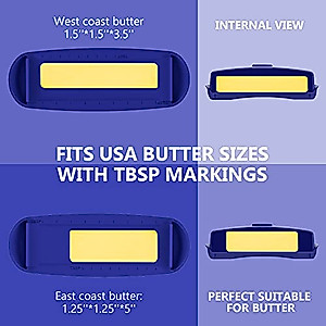 Butter Dish with Magnetic Lid, Light Butter keeper for Counter with Spreader Knife & TBSP markings, Easy Scoop, Food Safe, Perfect for East West Coast Butter (8inch-knife-1, Royal Blue)