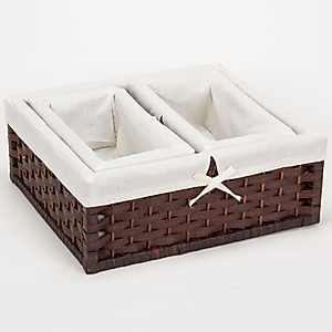 Household Essentials ML-7022 Set of Three Wicker Storage Baskets with Removable Liners | Paper Rope Black Stain