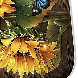 LUCKYYOUGAN Area Rug,Butterfly Sunflower on Wooden Board Non Slip Mat Area Rug Runners Floor Carpet for Kitchen Bedroom Living Room Children's Room Decoration,Farmhouse Decor 19.7x31.5inch