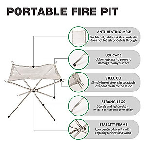 GALMAXS7 Camping Fire Pit Portable Fire Pit Stainless Steel Mesh Collapsible fire Pit Outdoor Fireplace Campfire Pit Foldable Fire Pit for Camping Backyard Beach and Wood Burning -with Carry Bag