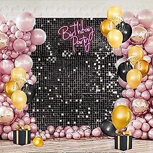 Ayfjovs 24 PCS Black Shimmer Wall Panels Sequin Shimmer Wall Backdrop, Black Back Drops Pack for Party Decorations Birthday Wedding & Engagement Anniversary Home Decor
