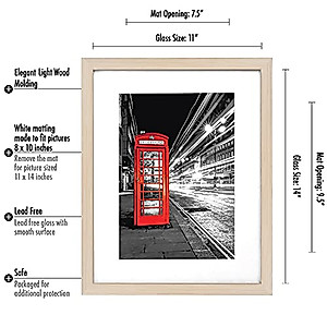 Americanflat 11x14 Light Wood Picture Frame 2 Pack with Shatter-Resistant Glass Cover and Composite Wood Molding - 11X14 Frame With Mat For 8X10 Inch Photos - 2 Pack
