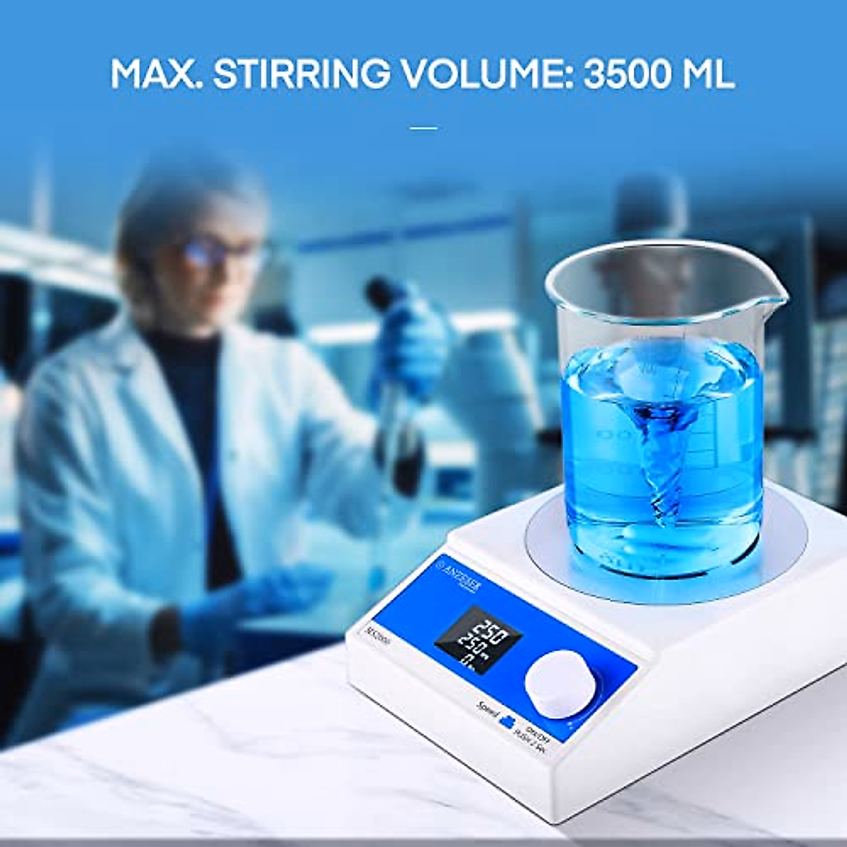 ANZESER Magnetic Stirrer w/Timer, Magnetic Stir Plate w/LCD Display, 3.5L Digital Magnetic Mixer, Lab Stirrers w/Stir Bar (No Heating) (Blue)