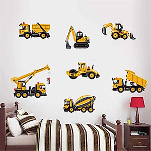 AIYANG Construction Vehicles Wall Stickers Truck Digger Tractor Crane Engineering Car Wall Stickers for Boys Bedroom Playroom Construction Decor for Boys Room Decoration