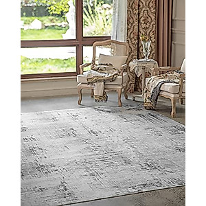 RESARE Modern Abstract Area Rugs 8x10 Distressed Rug Machine Washable, Ideal Home Decor, Gray