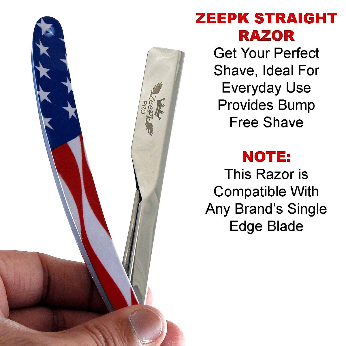 Straight Edge Razor - Barber Salon Quality (American Flag) Men's Beard Cut Throat Razor + 10 Shaving Blades By Zeepk