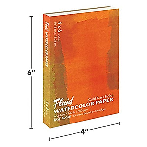 Fluid Artist Watercolor Block, 140 lb (300 GSM) Cold Press Paper Pad for Watercolor Painting and Wet Media with Easy Block Binding, 4 x 6 inches, 15 White Sheets