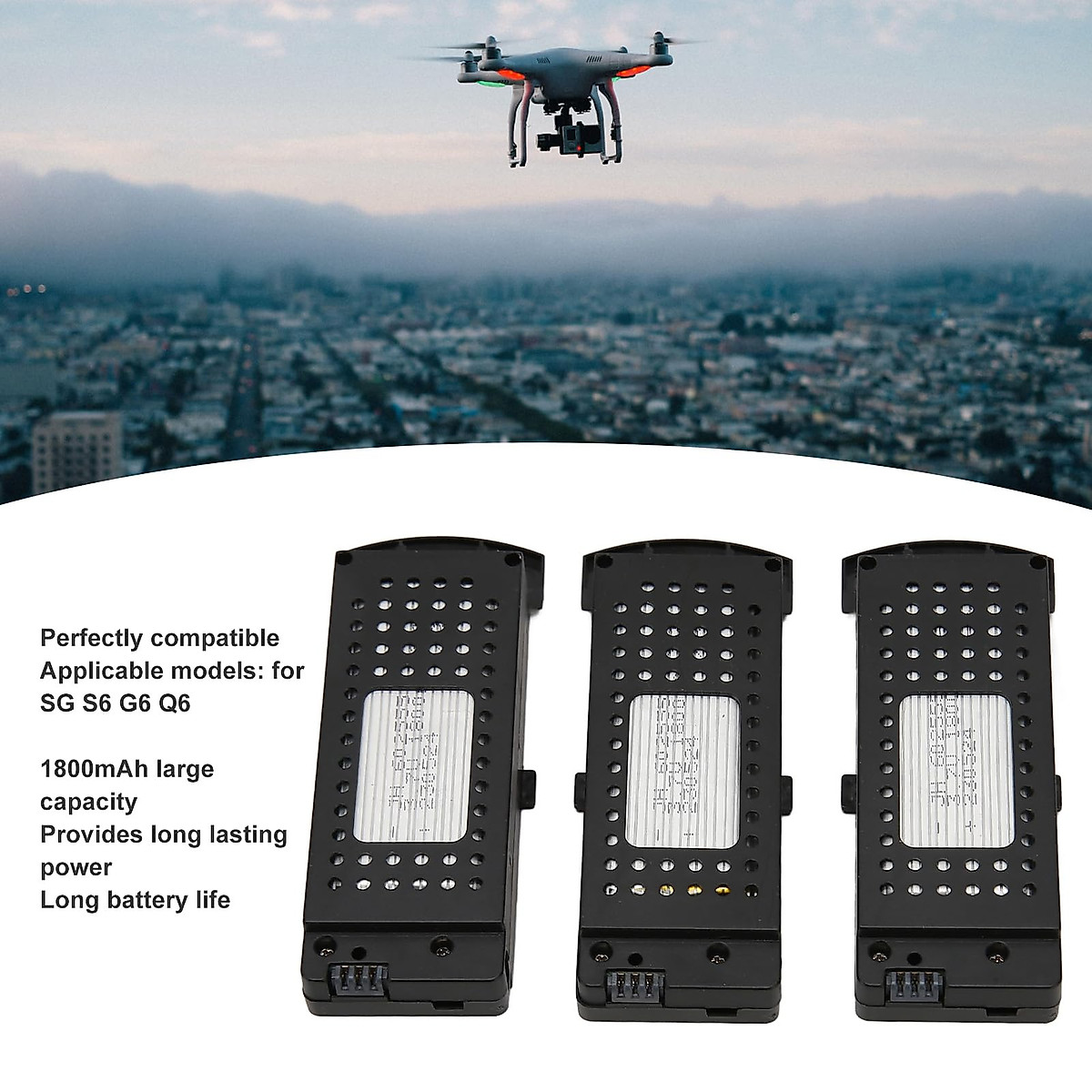 PUSOKEI 3PCS RC Drone Battery, 3.7V 1800mAh High Capacity UAV Battery, Remote Control UAV Battery with Charging Cable, Replacement Battery for SG S6 G6 Q6 RC Drone
