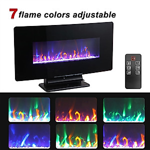 SLifet 36 Inch Curved Front Electric Fireplace,Freestanding Wall Mounted LED Fireplace Heater with Remote Control and Overheat Protection for Living Room Bedroom Office