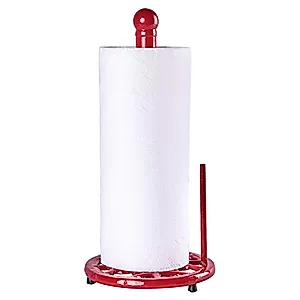 JOGREFUL Decorative Paper Towel Holder Stand, Vintage Cast Iron Roll Paper Towel Stand, Easy One-Handed Tear for Kitchen Countertop Bathroom Home Decor-Red
