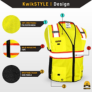 KwikSafety - Charlotte, NC - BIG KAHUNA Safety Vest [11 Pockets] Class 2 ANSI OSHA Reflective High Visibility Heavy Duty Surveyor Construction Lightweight Industrial Work Gear/Yellow Medium