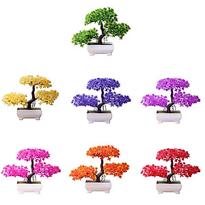 HASEAN Artificial Plants Bonsai Welcoming Pine Tree Pot Desk Display Simulation Fake Tree Fake Potted Ornament Home Hotel Garden Decoration