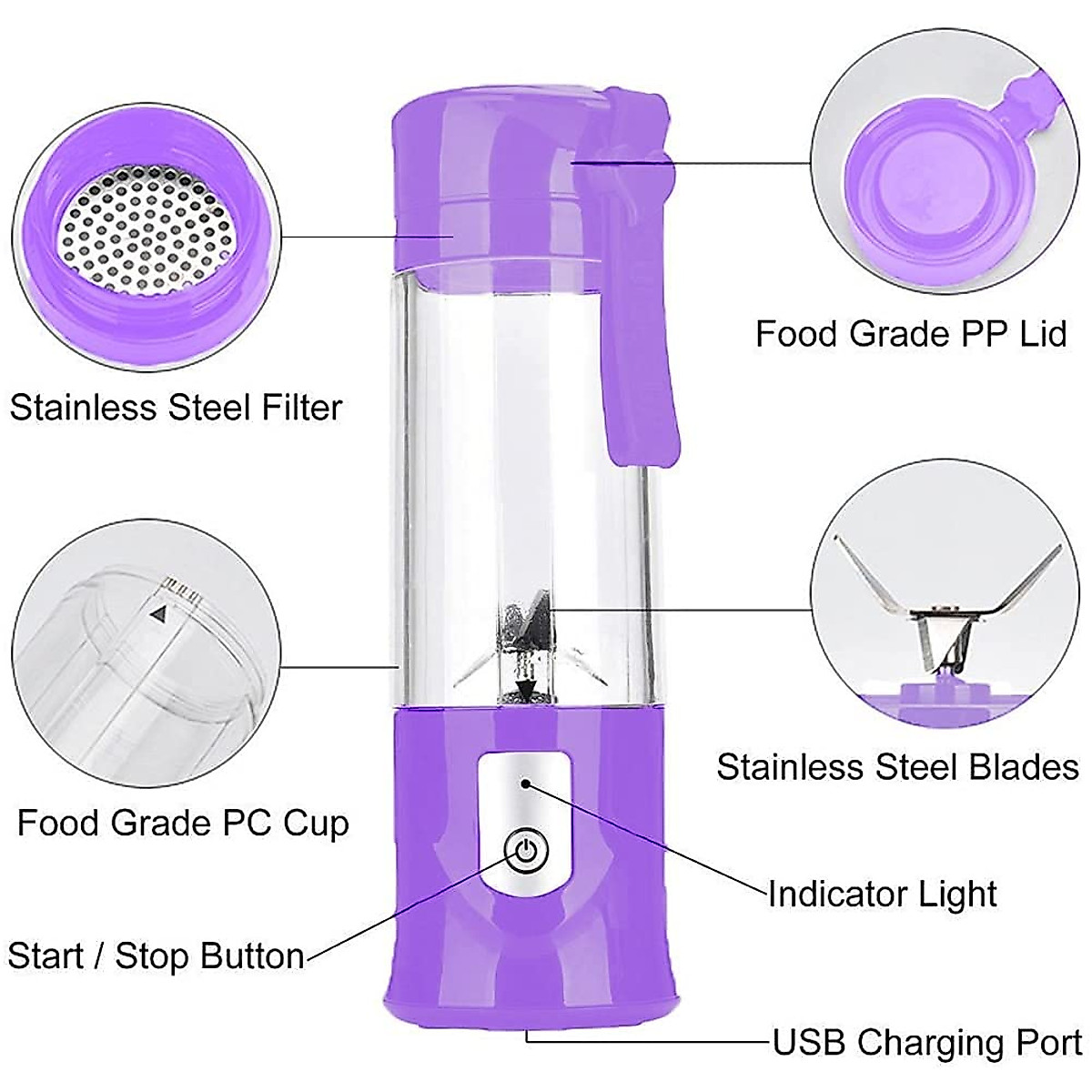 Portable USB Juicer Blender,Travel Juice Cup Baby Food Mixing Machince with Powerful Motor 4000mAh Rechargeable Battery Mini blender,13Oz