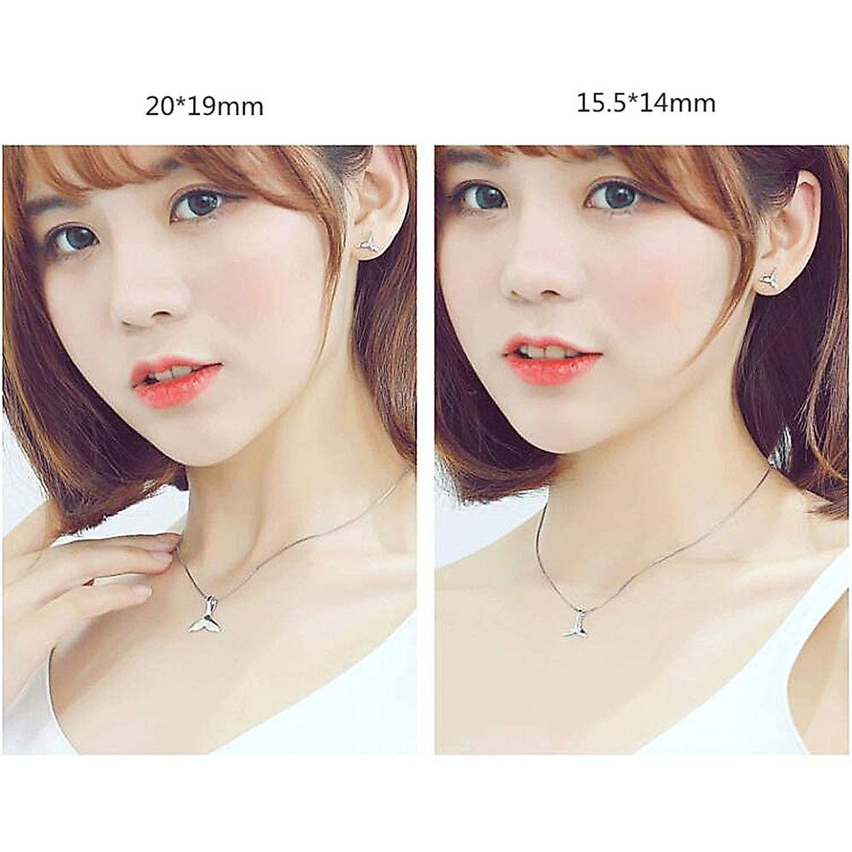 Sterling Silver Necklace with Double Mermaid Tail Pendants for Women Men Delicate Personalized Polished Fish Whale Tail Pendant Dangling 18" Chain Fashion Jewelry