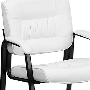 EMMA + OLIVER White LeatherSoft Executive Reception Chair with Black Metal Frame
