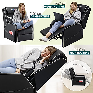 Gaming Recliner Gamer Chair for Adults - PU Leather Gaming Sofa Comfortable Movie Theater Chairs Ergonomic Single Couch for Living Game Room - White