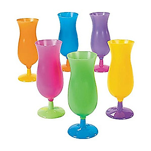 Fun Express Neon Colored Hurricane Glasses (bulk set of 12) Mardi Gras and Tropical Luau Party Supplies