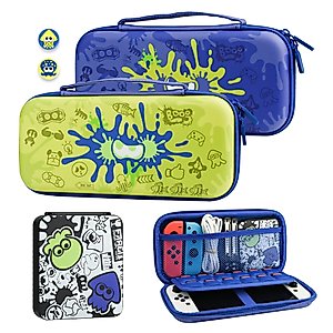 GLDRAM Carrying Case Bundle for Nintendo Switch and Switch OLED, Theme for Splatoon 3 Travel Case for Switch, Carrying Accessories Kit with Game Case, Thumb Grip Caps