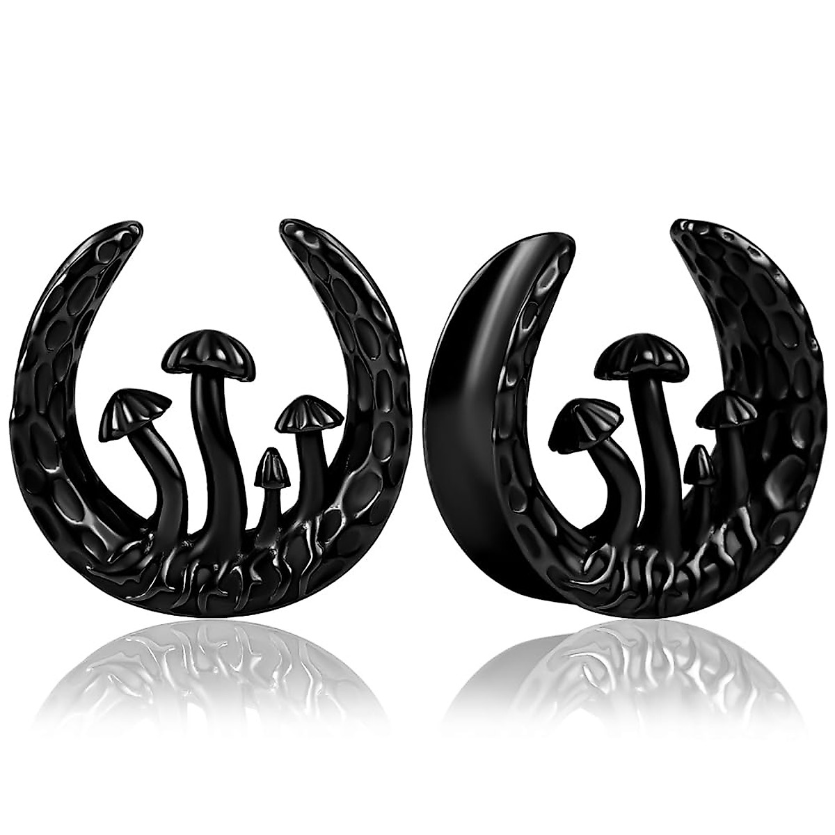 Atomhole 2PCS Mushroom Saddle Ear Plugs Tunnels 316 Stainless Steel Ear Gauges Earrings Hypoallergenic Ear Expander Stretchers Piercing Body Jewelry (19mm(3/4"), Black)