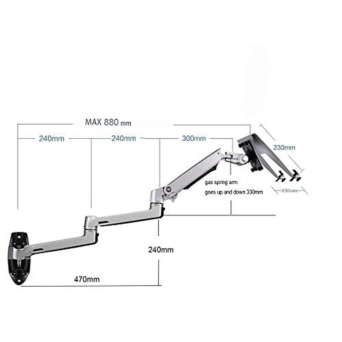 XSJ8013WT Wall Mount Laptop Holder Ultra Long Arm Aluminum Mechanical Spring Full Motion Laptop Mount Arm Monitor Holder Lapdesk (Silver)