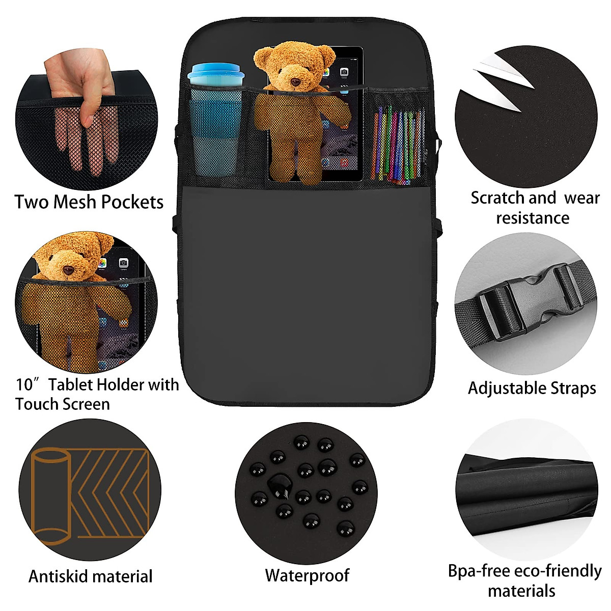 YaKuss Kick Mats Back Seat Protector for Kids, Seat Back Protectors with 8mm Thicken Cotton and Multi Pockets, Waterproof Seat Cover, Protect from Dirt, Mud, Car Seat Protector (2 Pack, 2.0)