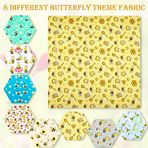 8 Pieces Bee Fabric Honey Bee Pattern Fabric Fat Quarters Bee Theme Quilting Fabric Bees Flower Printed Craft Fabric Bundles for DIY Sewing Quilting Crafts (20 x 20 Inch)