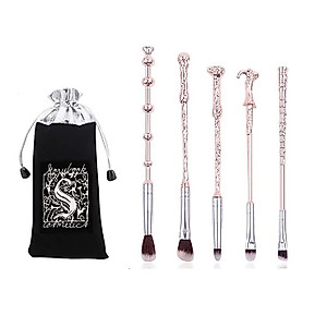 5 Pcs Makeup Brushes,For Wizard Wand Set Kit,in a Gift Bag, Perfect for Eyebrows, Eyeshadow Palette, Foundation, and Powder use (Rose Gold)