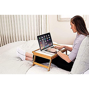 Wood Breakfast Bed Tray Lap Desk Serving Table Foldable Legs Bamboo Food Dinner GPJJPUS