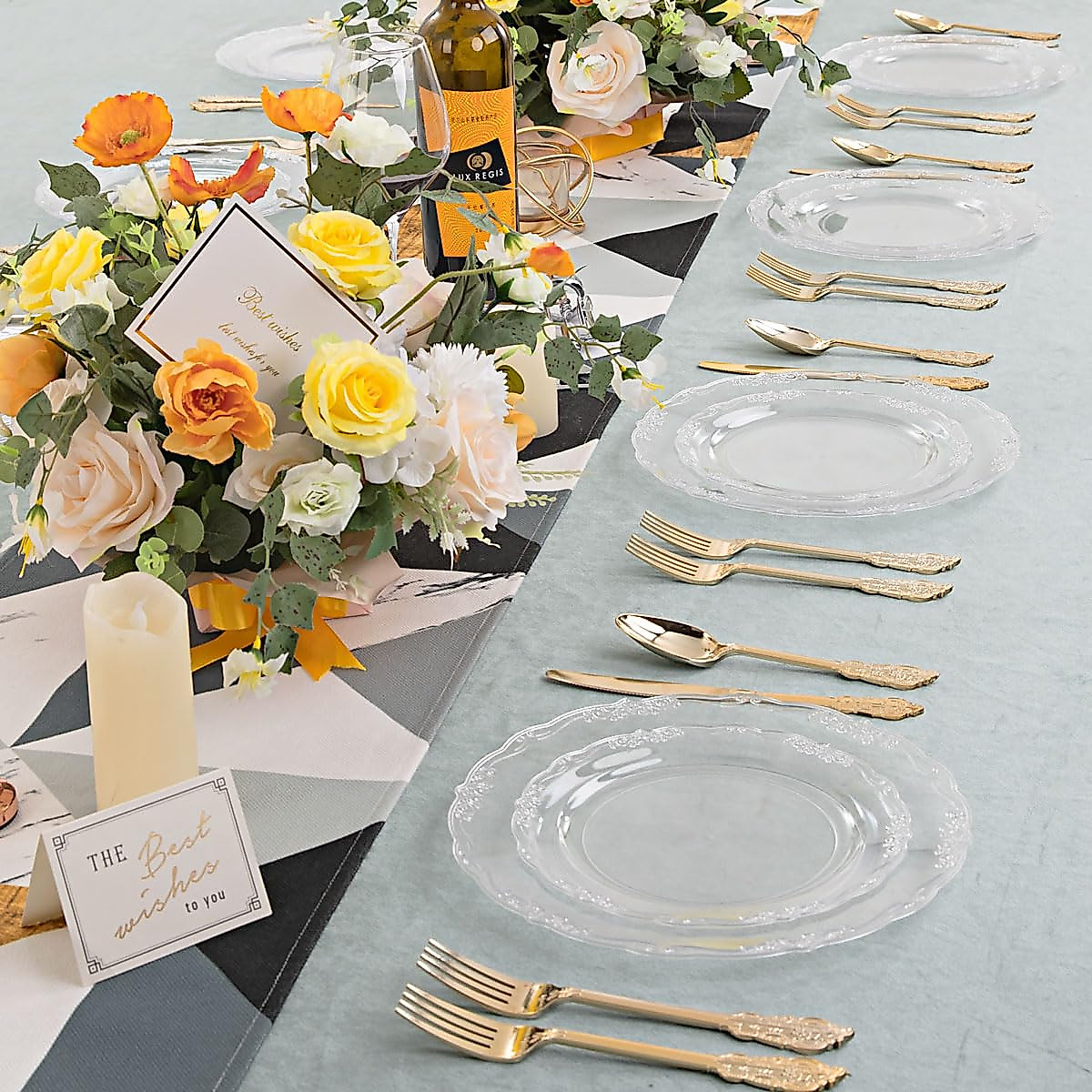 U-QE 100 Pieces Clear Plastic Plates - Clear Disposable Plates - Premium Hard Clear Plates for Party, Holiday and Party Use Including 50 Dinner Plates 10.25 '' & 50 Dessert Plates 7.5 ''