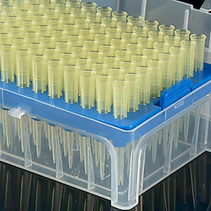 Eowpower 10Boxs 960Pcs Yellow 200ul Pipettor Universal Pipette Tips - Racked, Non-Pyrogenic DNAse/RNAse Free, 96 Tips/Rack