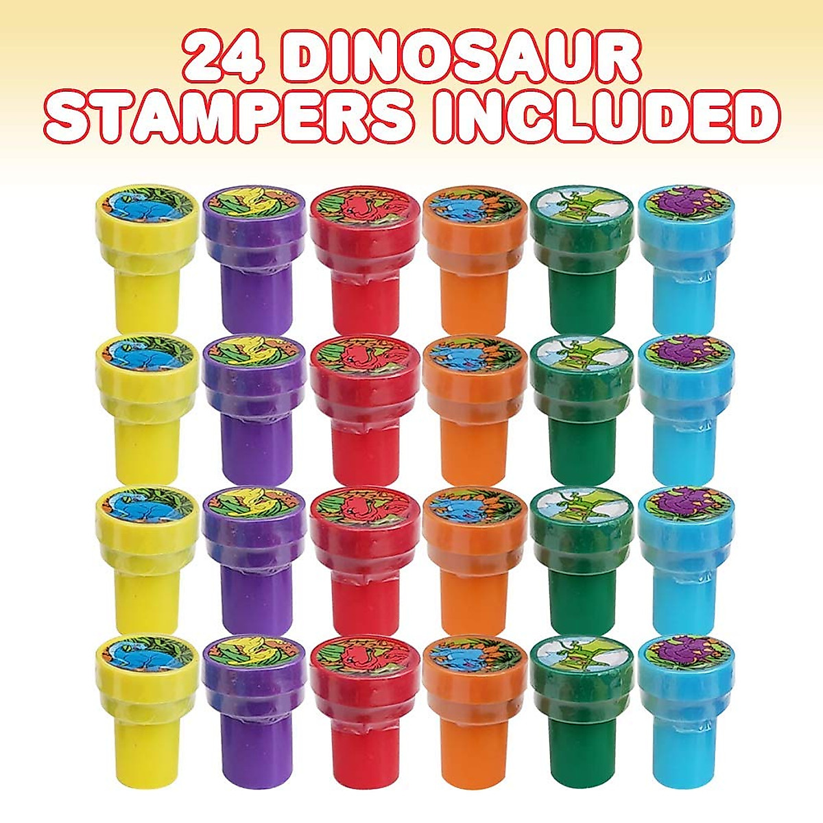 ArtCreativity Dinosaur Stampers for Kids, Pack of 24, Pre-Inked Dino Stampers for Children, Dinosaur Birthday Party Supplies and Favors, Piñata Fillers, Arts n Crafts, Assignment Stamps for Teachers