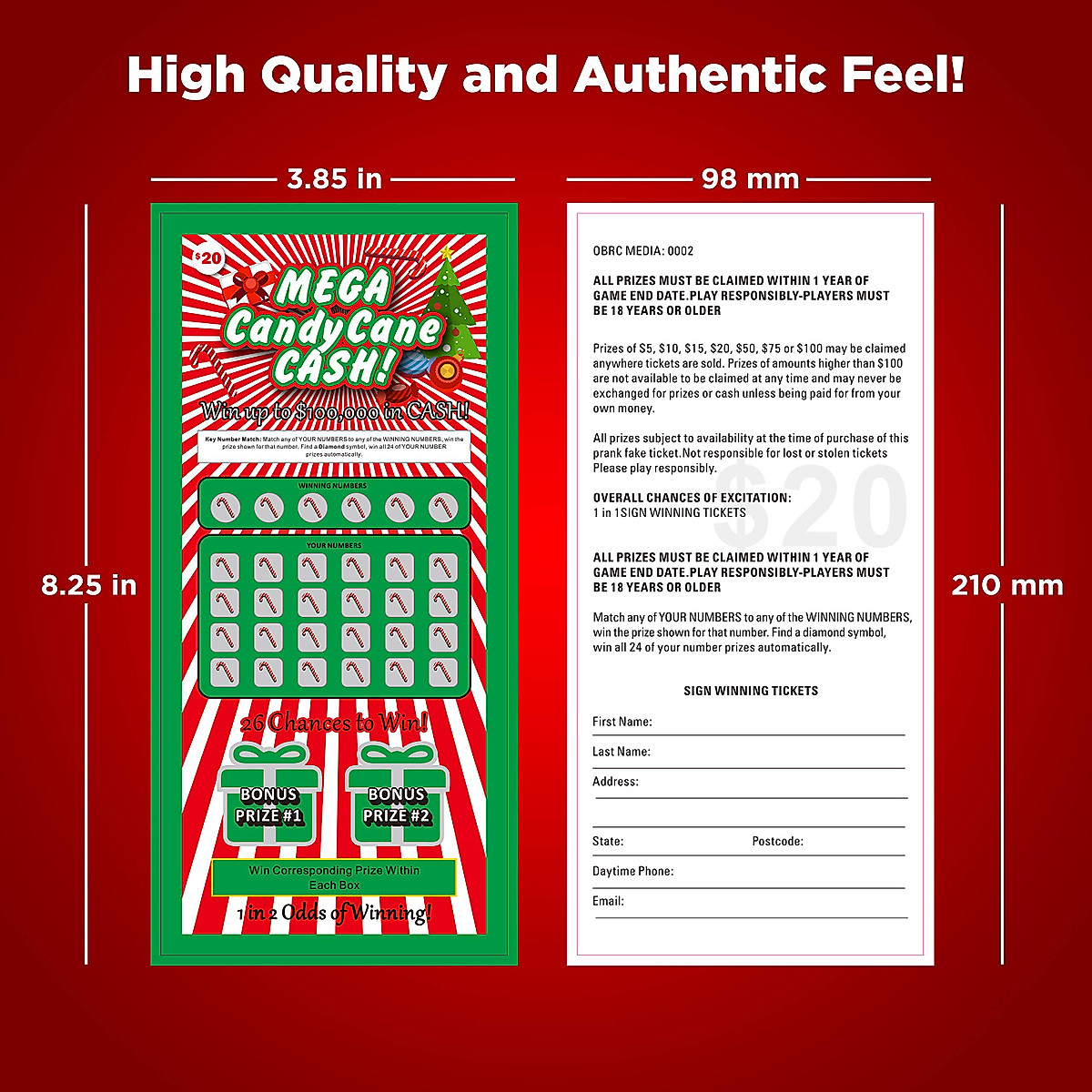 OBRC - Best Stocking Stuffers of 2023! Prank Christmas Lottery Tickets. Great Gag Gift for All Ages: Adults, Men, Women, and Teens. Merry Christmas Ya Filthy Animal.and A Happy New Year!