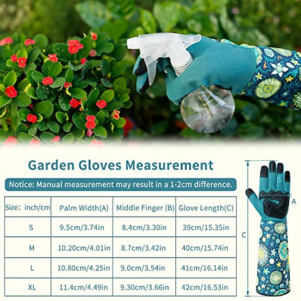 HODUP Gardening Gloves for Women,Long Floral Print Garden Rose Cactus Pruning Thorn-Proof Breathable Work Gloves with Touch Screen (Medium, Dandelions)