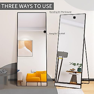 LFT HUIMEI2Y Full Length Mirror 71"x32", Standing Hanging or Leaning Against Floor Tempered Mirrors, Wall-Mounted Full Body Dressing Mirror with Aluminum Alloy Frame for Living Room, Bedroom, Black