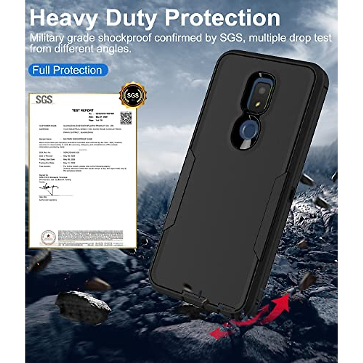 Dahkoiz Cricket Icon 3 Case, At&t Motivate 2, Cricket Splendor Phone Case with Screen Protector, Dust-Proof Port Cover, Magnetic Car Mount Support, Full Body Silicone Rubber Protection, Black