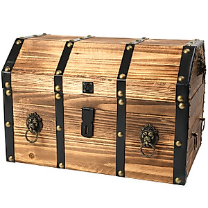 Vintiquewise Large Wooden Decorative Pirate Lockable Trunk with Lion Rings