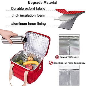 Weitars Lunch Bag for Women, Loncheras Para Mujer Waterproof Reusable Large Dual Compartment Lunch Box Wide-Open Cooler Tote Bag For Teacher Nurse Office Working Picnic Hiking (15L) (Red)